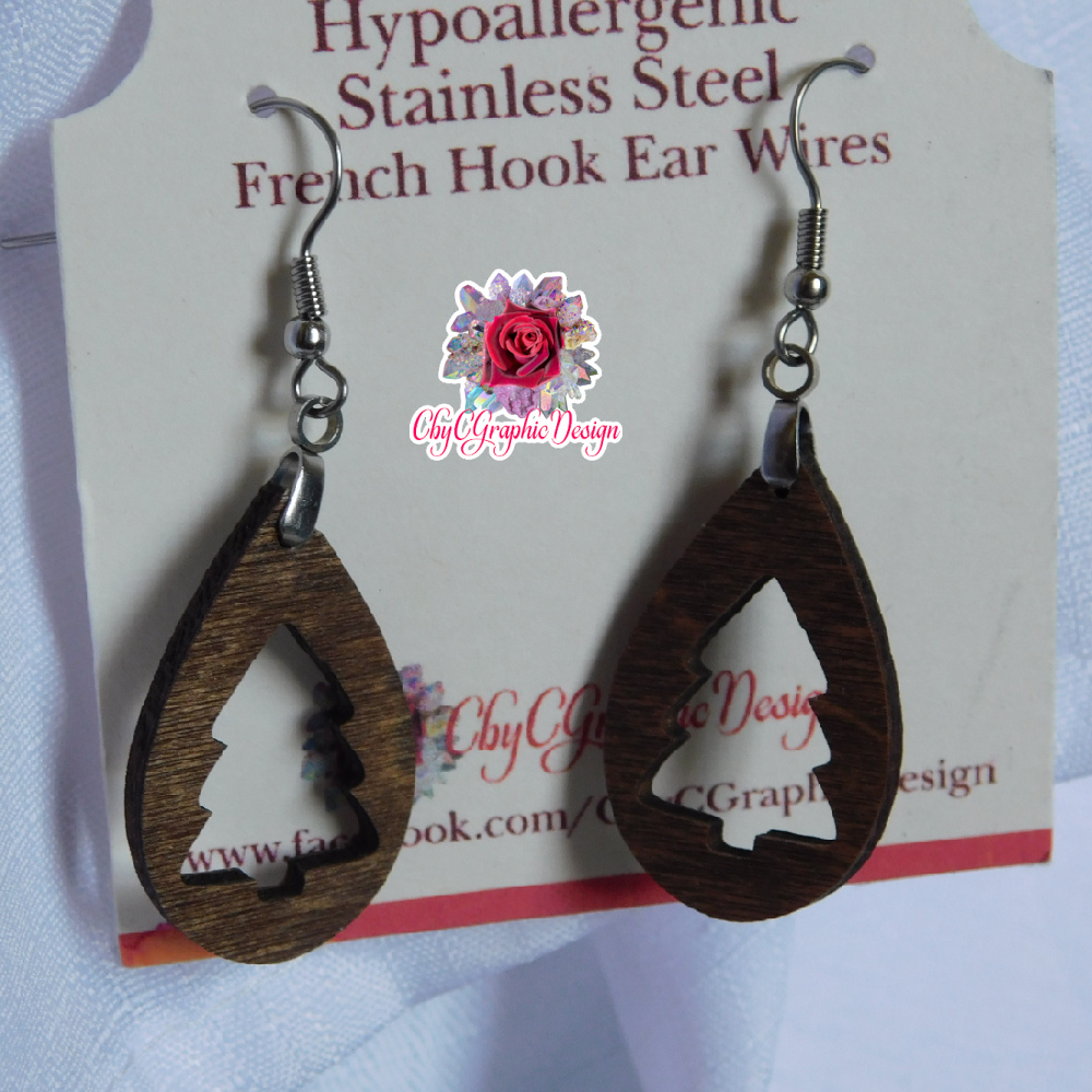 Teardrop with Tree Cutout Earrings Walnut - CbyCGraphicDesign